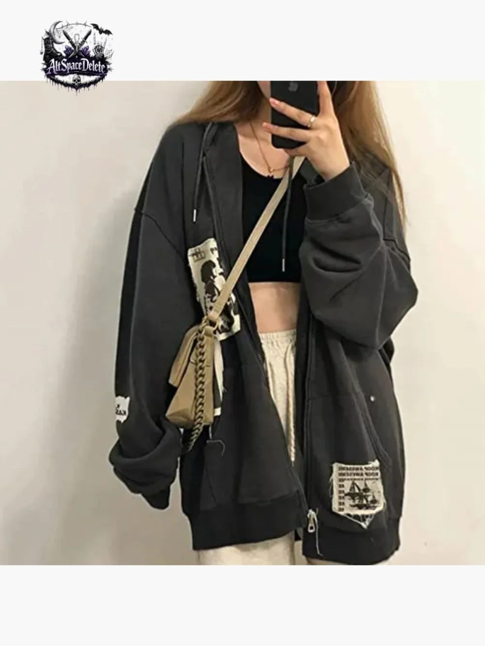 Jackets & Coats | Oversized Zip Up Hoodie Rhinestone Skeleton ...